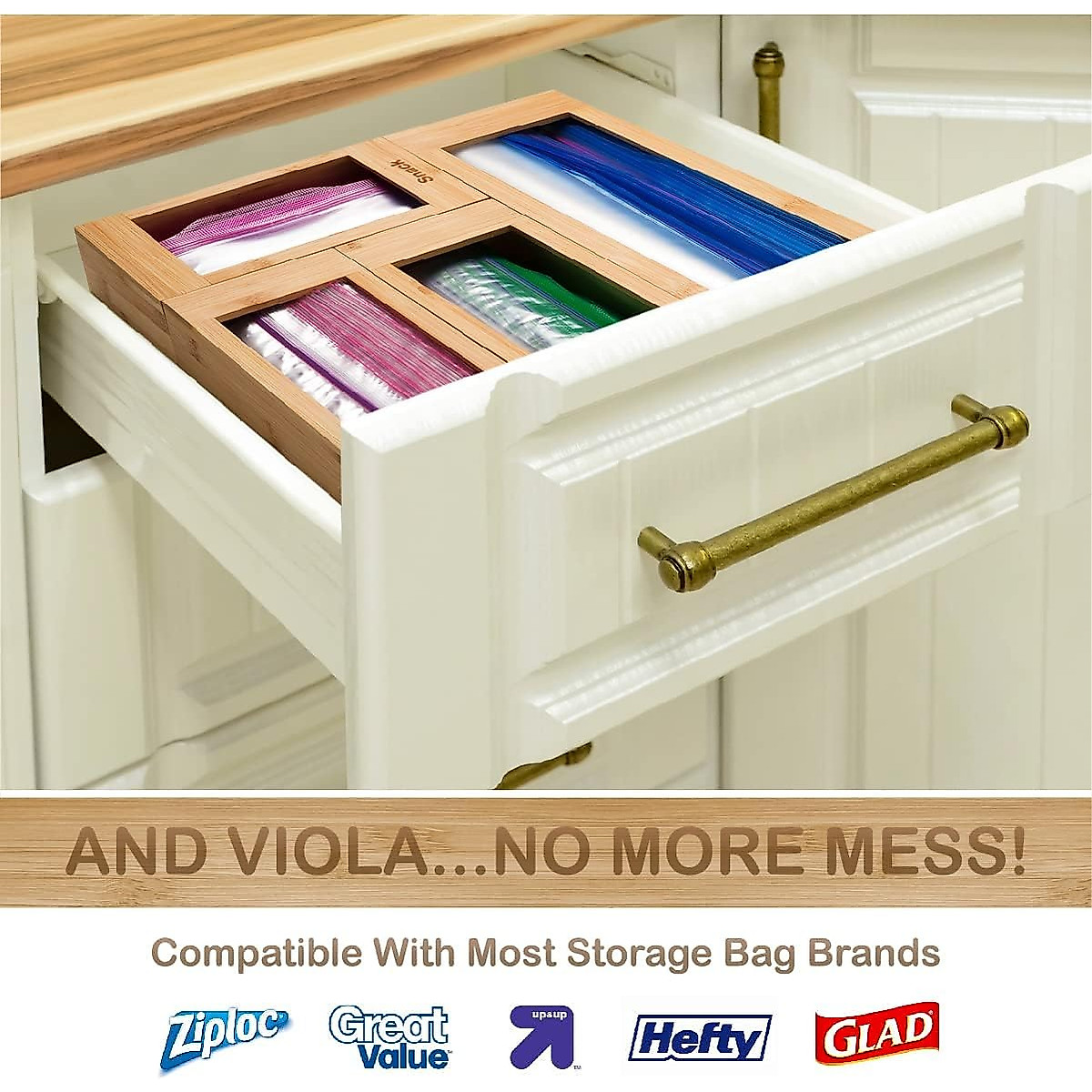 Bartnelli Seal Top Plastic Bag Organizer Storage for Kitchen Drawer Organization, Plastic Sandwich Baggie Holder Dispenser