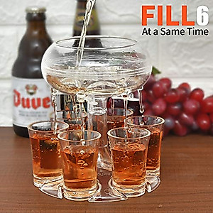 Adjustable Shot Glass Dispenser and Holder Made of Food Grade Plexiglass, Shot Dispenser with 6 Drinking Glasses for Kinds of Parties (Clear)