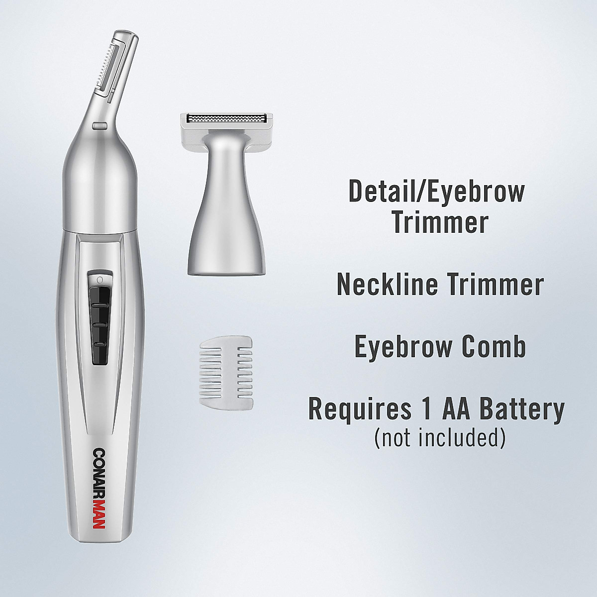 ConairMAN All-in-One Personal Trimmer for Men, for Neckline and Eyebrow Hair Trimmer, 3 piece Men's Grooming Kit, Battery-Powered