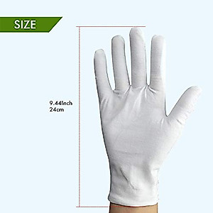 GRIMSON 6Pairs Large Size White Cotton Gloves Thickened Stretchable Glove for Coin Jewelry Silver Inspection