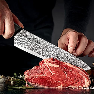 Knife Set, 15 Pieces Damascus Kitchen Knife Set with Built in Knife Sharpener Block, Dishwasher Safe, German Stainless Steel Knife Block Set