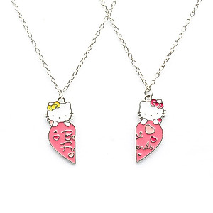 NAT MEYA Y2k KT Cat Necklace Bracelet for BFF 2 Besties Pink Matching Cute Magnetic Half Heart Pendant Panda Best Friend Pendant Necklace for Girls Women - Style A Necklace