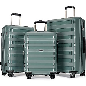 GinzaTravel 3-piece sets luggage with scratch-resistant PP material, expandable（all 20 24 28 Super light, large-capacity double seal suitcase