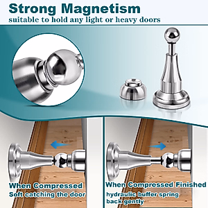 Door Stopper, Magnetic Door Stop, Hydraulic Shock Absorbent, Stainless Steel Heavy Duty Wall Mount Magnet Door Catch Holder Hold Door Open, Magnetic Door Stoppers for Bottom of Door, Brushed Nickel