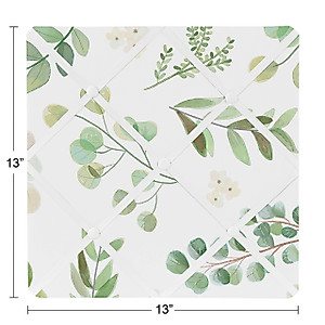 Sweet Jojo Designs Floral Leaf Fabric Memory Memo Photo Bulletin Board - Green and White Boho Watercolor Botanical Woodland Tropical Garden
