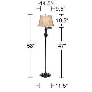 Regency Hill Traditional Adjustable Swing Arm Floor Lamp 58" Tall Painted Restoration Black Bronze Swirl Font Faux Silk Beige Drum Shade for Living Room Reading House Bedroom Family Home