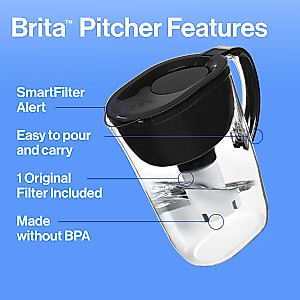 Brita Large Water Filter Pitcher for Tap and Drinking Water with SmartLight Filter Change Indicator + 1 Standard Filter, Lasts 2 Months, 10-Cup Capacity, Black