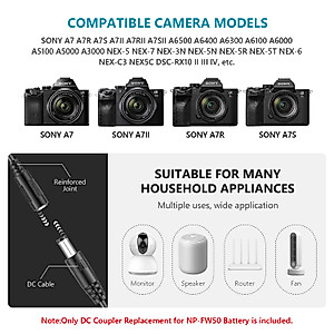 Neewer DC Coupler Replacement for NP-FW50 Dummy Battery Power Adapter with USB Cable Compatible with Sony A7 A7R A7S A7II A7RII A7SII A6500 A6400 A6300 A6100 A6000 NEX5 NEX7 DSC-RX10 II III IV