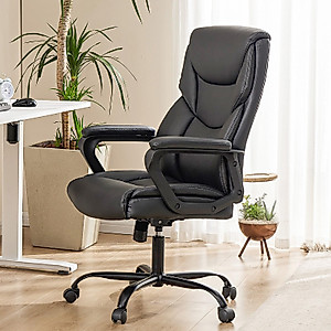 Office Desk Chair Ergonomic Rolling Swivel Home Office Desk Chairs,High Back Computer Chair PU Leather Executive Task Chair with Padded Armrests/Adjustable Height/Tilt,Black