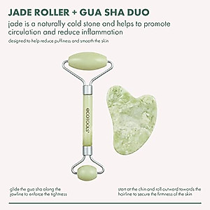 EcoTools Beauty Skin Care Tool Jade Facial Roller and Gua Sha Stone Duo, Face Roller and Massager, Skincare and Sculpting Tools, Green, Promotes Healthy Skin, Massager, 2 Piece Set, 1 Count