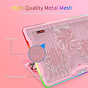 NACODEX Pink RGB Laptop Cooling Pad with 3 Quiet LED Fans and Touch Control for 15.6"-17" Laptop, Adjustable Comfortable Height Portable Cooler, Durable Pure Metal Panel (Pink)