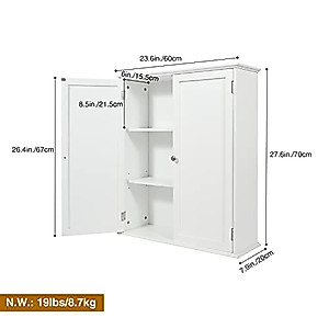 ALAPUR Bathroom Cabinet Wall Mounted,Over Toilet Storage Cabinet with 2 Doors and Adjustable Shelves,Wood Medicine Cabinet for Bathroom, White