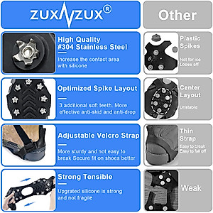 ZUXNZUX Crampons, Ice Cleats for Shoes and Boots, Silicone Stainless Steel Grippers Shoe Spikes Grips Traction for Ice Snow, Winter Hiking Climbing Ice Fishing