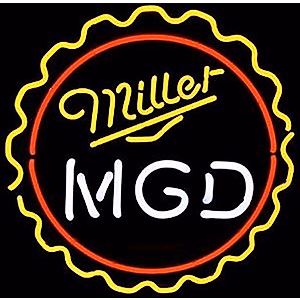 !Super Bright! New Miller MGD Sign Handcrafted Real Glass Neon Light Sign Home Beer Bar Pub Recreation Room Game Room Windows Garage Wall Sign 19x15 inches
