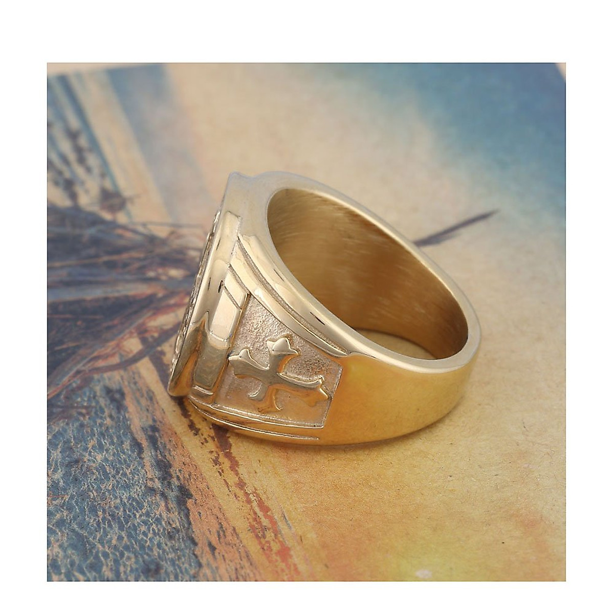 Womens Ladies St Benedict Stainless Steel Cross Ring Demon Protection Ghost Hunter Size 5-10