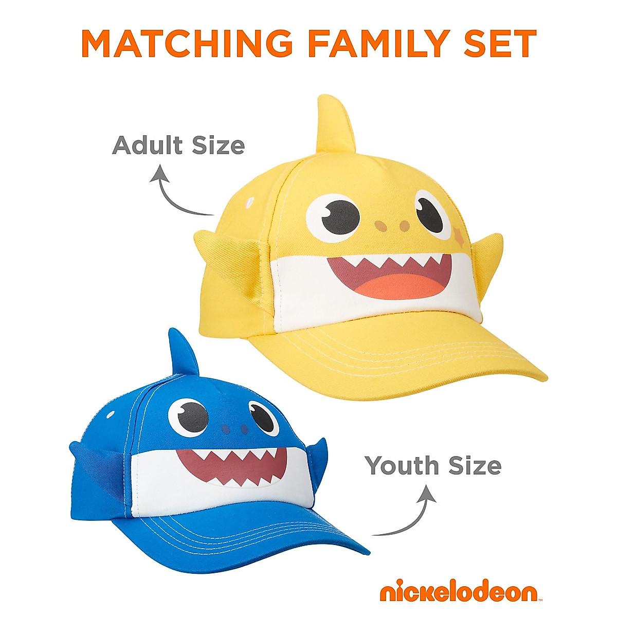 Nickelodeon Baby Shark Mommy or Daddy and Me Hat – Boys’ and Girls’ Matching Adult and Toddler Hat, Size Age 2-4T, Dad - Baby Shark BlueYellow