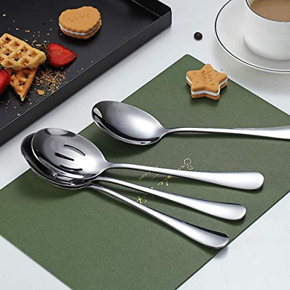 Serving Spoons 4 Pieces, Kyraton Serving Spoon, Include 2 Serving Spoon And 2 Slotted Spoons, Stainless Steel Serving Utensils, Serving Set Packing of 4