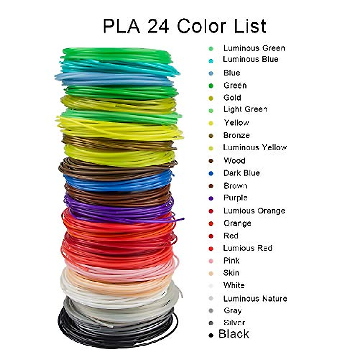 3D Pen/3D Printer Filament,1.75mm PLA Filament with Cleaning Needles, findTop 24 Colors PLA Filament Refills (10 Feet for Each Color) and 3D Pen/Printer Cleaning Needles (10 Pieces)