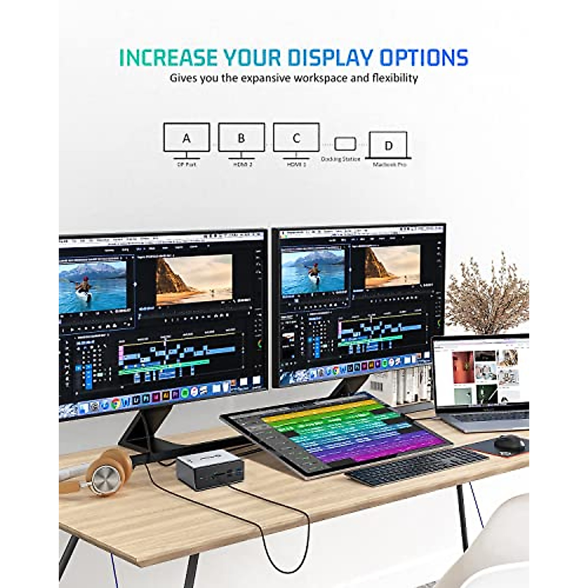 Docking Station, UtechSmart 15 in 1 Triple Monitors USB C Docking Station,Compatible with macOS&Windows,Thunderbolt 3 Dock with SSD Enclosure (2*HDMI,DP, PD3.0,SD/TF,RJ45,Audio&Micro,USB Ports)