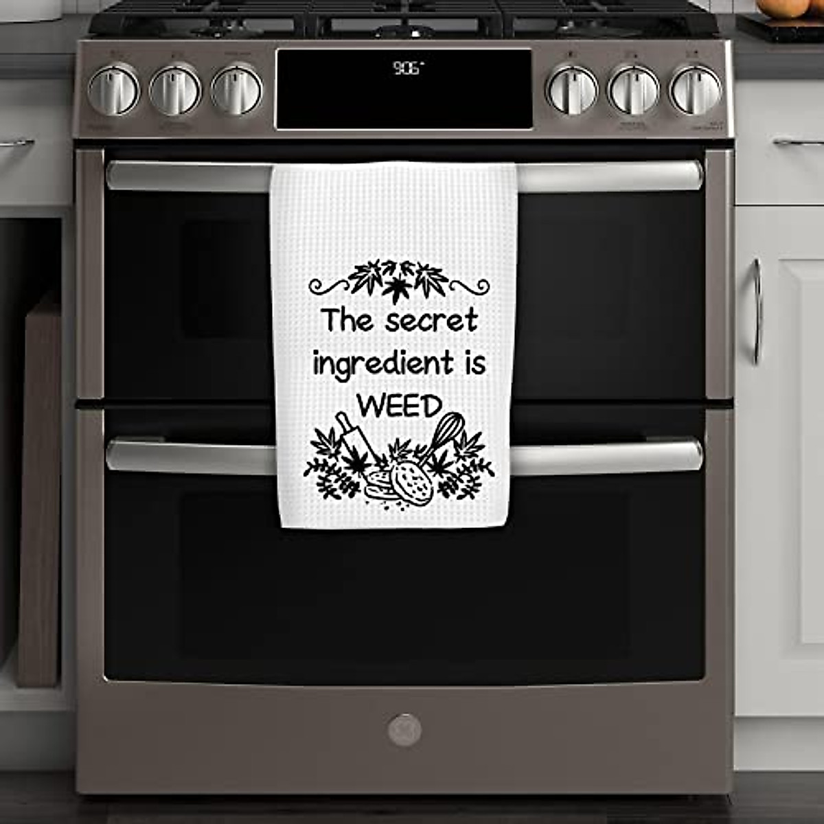 The Secret Ingredient is Weed Funny Farmhouse Kitchen Decor Cute Housewarming Gift Novelty Dish Towel (Ingredient is Weed)