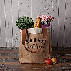 Now Designs Burlap Market Tote, Goods and Provisions 17" tall x 13.5" wide x 8.8" deep