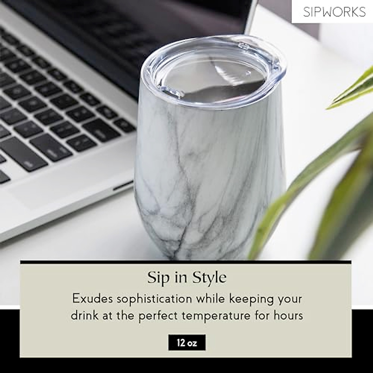 Sipworks Wine Tumbler with Lid - 12 oz Stainless Steel Tumblers with Removable Lid & Double Walled Vacuum Insulation - Leakproof, Shatterproof Insulated Wine Tumbler for Travel - Rose Gold