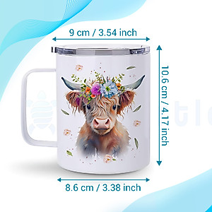 Hyturtle Cow Cup Gifts Highland Cow Lover, Just A Girl Who Loves Highland Cows Coffee Mug Stainless Steel 12oz, Cow Gifts For Women, Farm Animal Lover Gift For Girls, Daughter On Birthday Christmas