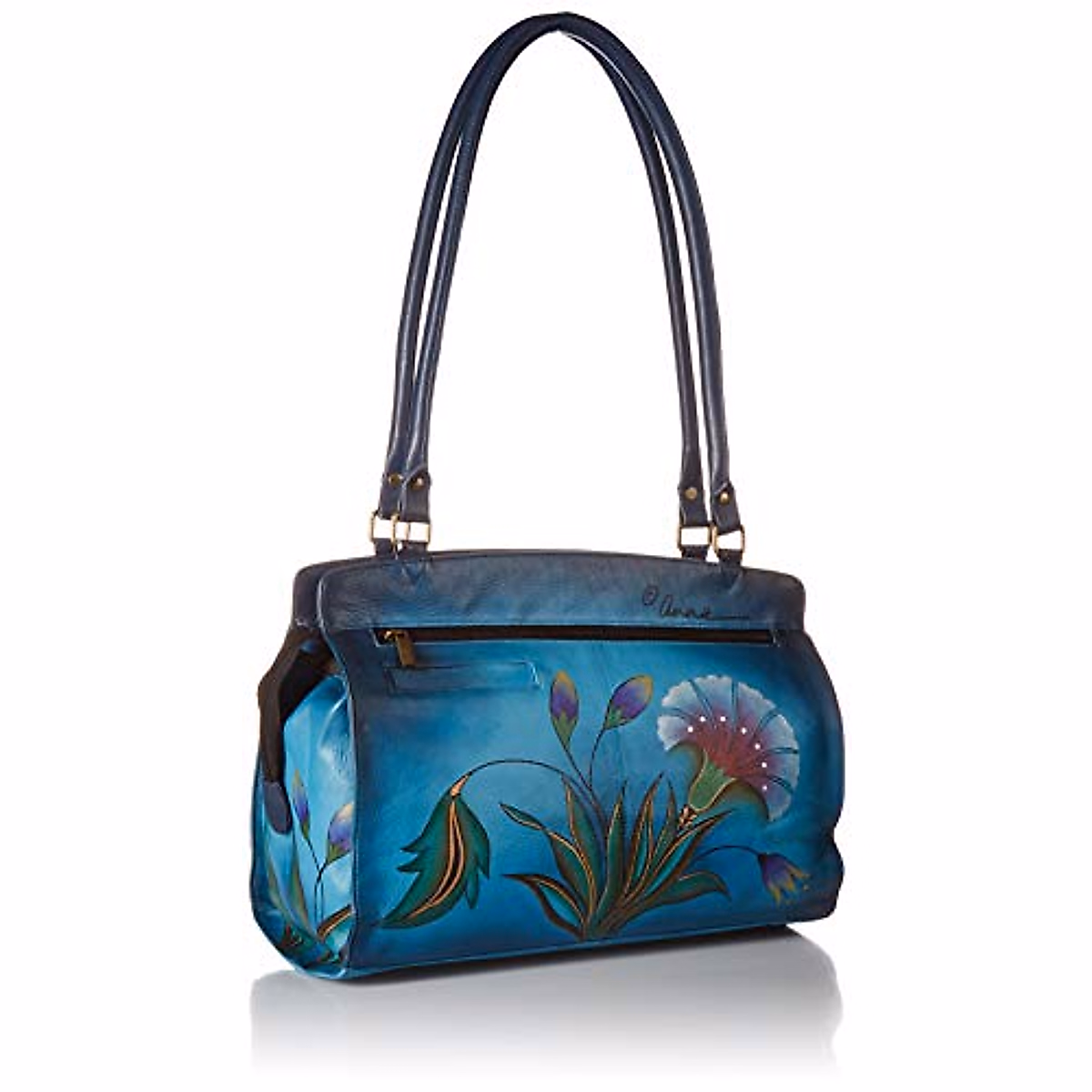 Anna by Anuschka Genuineleatherlarge Satchel Shoulder Bag Hand-Painted Original Artwork, Turkish Garden Denim