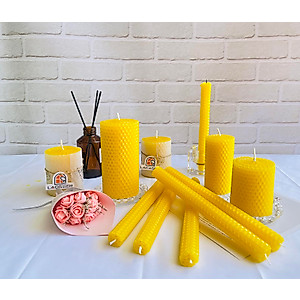 Lacaser Beeswax Pillar Candles Set of 2, 2"x4" Honey Candles,Unscented & Dripless & Smokeless,7 Hours Burn Time Each, Yellow