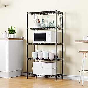 Isyunen 5 Tier Shelving Unit Adjustable Wire Shelves Organizer Shelf Rack Heavy Duty Storage Unit Black/Silver/White… (Black, 5 Tier)