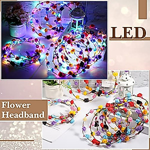 30 Pcs LED Flower Crown LED Flower Wreath Headband Multicolor Light up Headband Lighted Head Band Crown LED Hair Accessories Luminous Floral Headpiece Flower Headdress for Women Girls Wedding Party