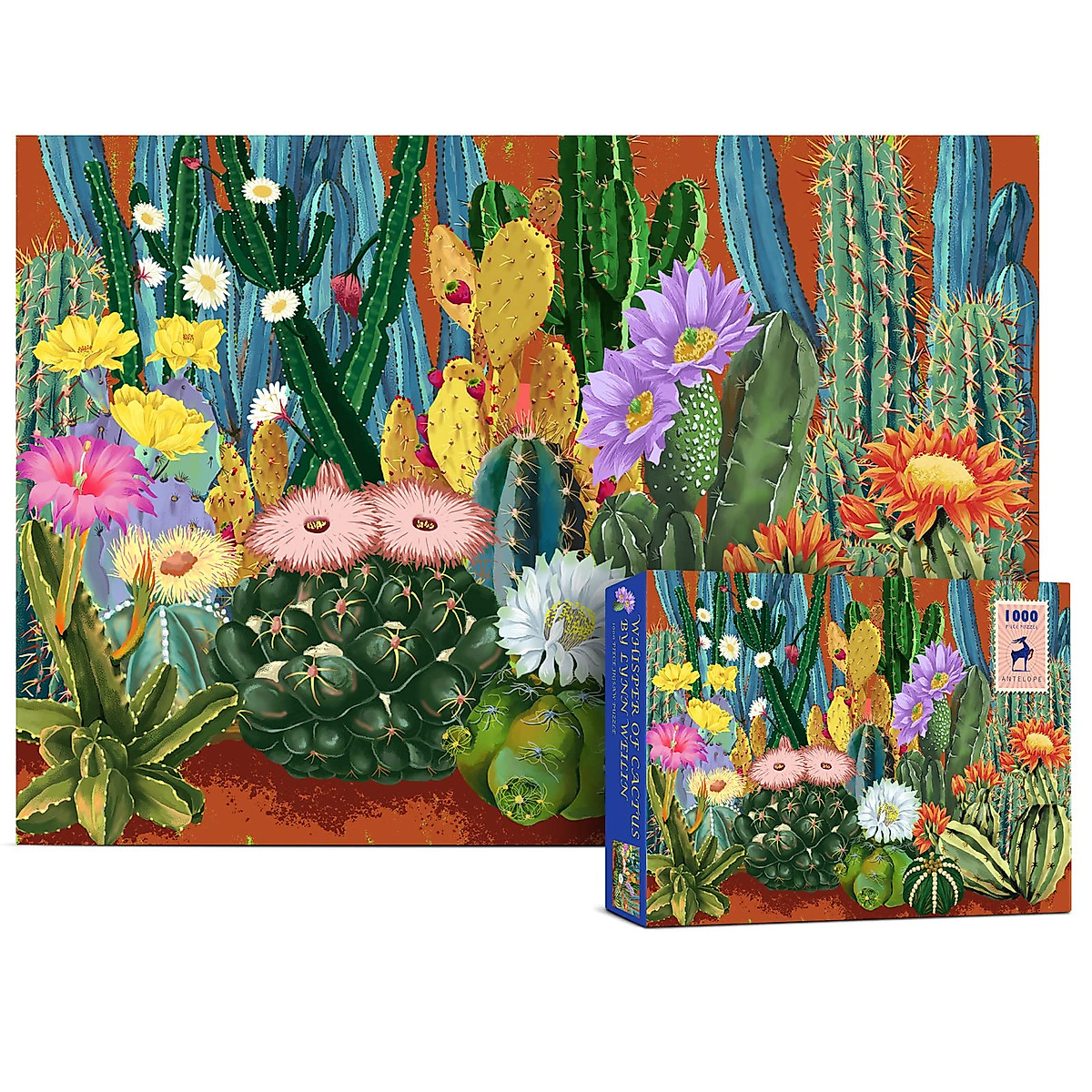 Antelope - 1000 Piece Puzzle for Adults, Whisper of Cactus Jigsaw Puzzle 1000 Pieces by Lynn Weilin, Spring Plant Jigsaw Puzzle with Different Species of Cactus, Cactus Puzzles