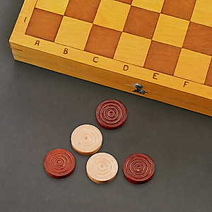 72 Pieces Wood Checkers 1.06 Inch Wooden Checkers Pieces Set with Stackable Ridge in Drawstring Storage Pouch for Board Game, Dark Brown and Natural