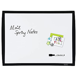 Quartet Magnetic Whiteboard, 17" x 23" Small White Board for Wall, Dry Erase Board for Kids, Perfect for Home Office & Home School Supplies, 1 Mini Dry Erase Marker, 2 Magnets, Black Frame (34608-BK)