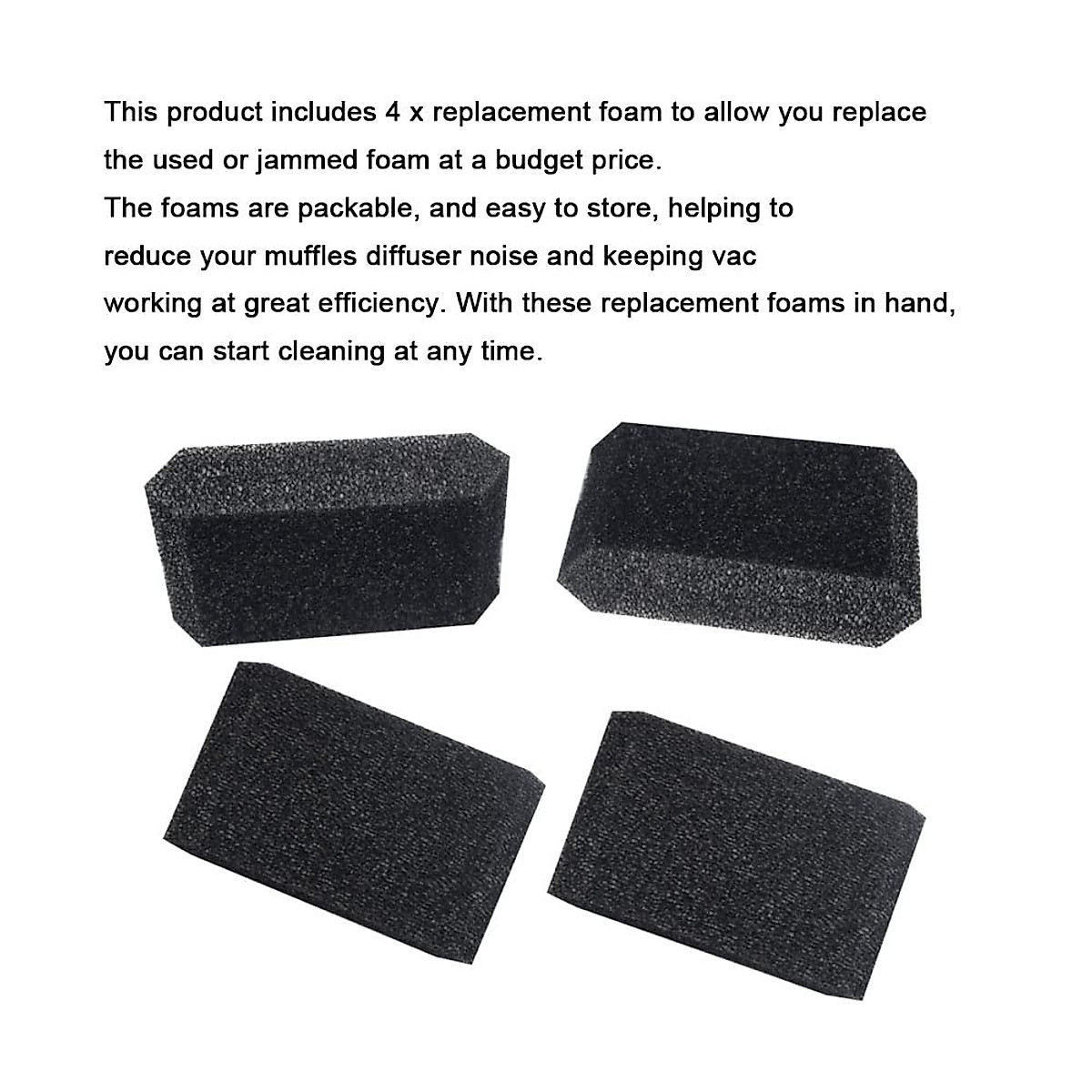 Muffler Diffuser Foam Replacement Part - Compatible with CRAFTSMAN CMXZVBE38660 Muffler Diffuser Wet/Dry Vac Attachment for Shop Vacuums - 4 Pack