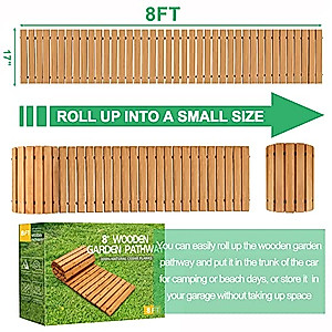 TONAHUTU 8FT Wooden Garden Pathway，Roll Out Wooden Pathway Weather-Resistant Walkway for Outdoor Patios 17" W Roll Out Hardwood Walkway with Non-Slip Surface Wedding Party Decorative Wood Path