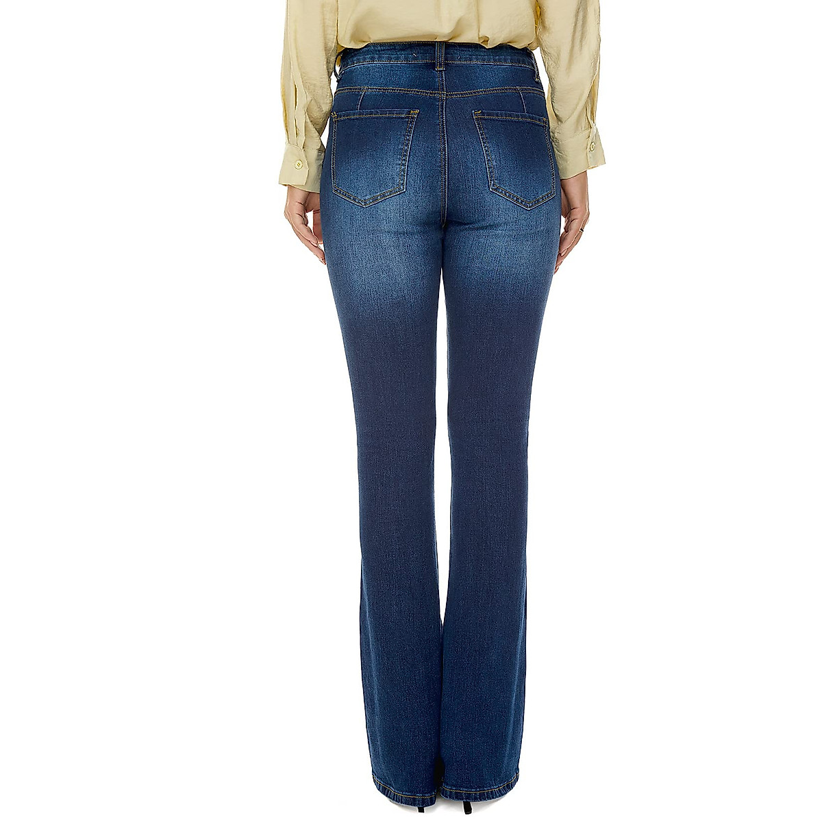 VIPONES Jeans for Curvy Women High Rise Bell Bottom Dark Blue Jeans(109,Size 8)