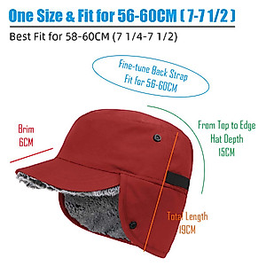 Gisdanchz Hiking Snow Ski Hunting Winter Earflap Elmer Fudd Army Military Hat for Men Women Cold Weather Warm Cadet Cap Ear Muffs Cover Adjustable Mens Trapper Baseball Flat Top Hats Headgear Red