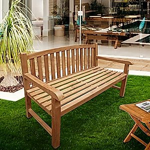 Seven Seas Teak Buenos Aires Outdoor Patio Oval Bench, 4 Foot Made from Solid Teak Wood