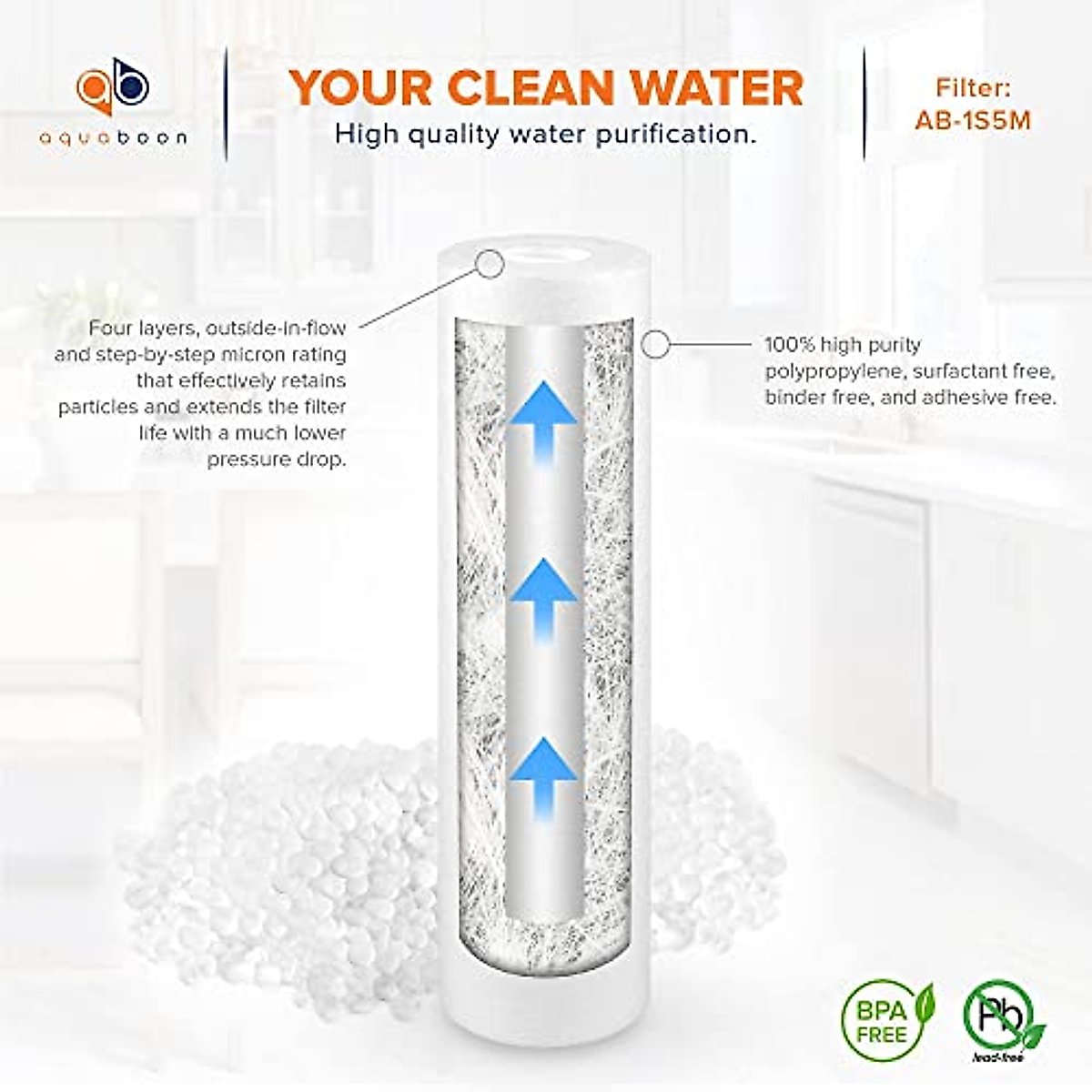 Aquaboon 10" x 2.5" Replacement Water Filter Set of 1 Carbon and 1 Sediment, 5 Micron 10 inch Cartridges, Compatible with DWC30001, WFPFC8002, FXWTC, WHEF-WHWC, WHKF-WHWC, Pentek DGD, RFC