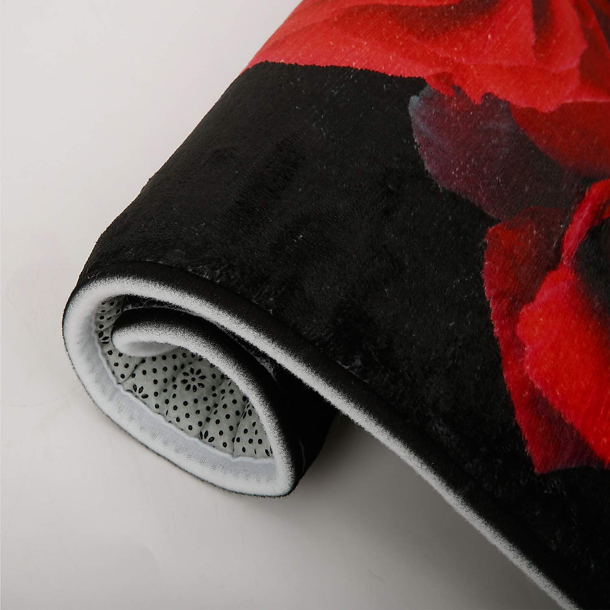 LIVILAN Black Bath Mat, Flower Bathroom Rugs, Red Bath Rugs, 24''X16'', Super Soft and Absorbent Shaggy Plush Red Rose Bath Rugs, Memory Foam Non-Slip.