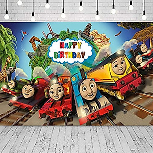 Thomas Train Birthday Party Decorations, Thomas Party Photo Backdrop for Train Friends Theme Party Background Supplies for Kids Girls Boys Baby Shower, 5 x 3Ft