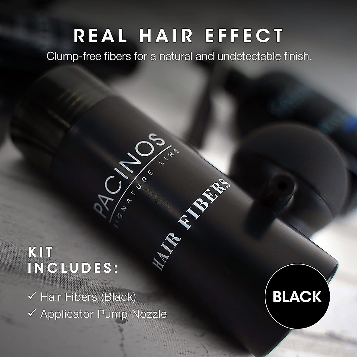 Pacinos Hair Fiber Kit - Conceal Thinning Hair Instantly with Fiber Hold Spray - Black