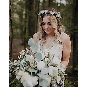 Vividsun Bridal Green Leaf Crown Bohemian Headpiece Floral Headband Photo Prop (white flower)