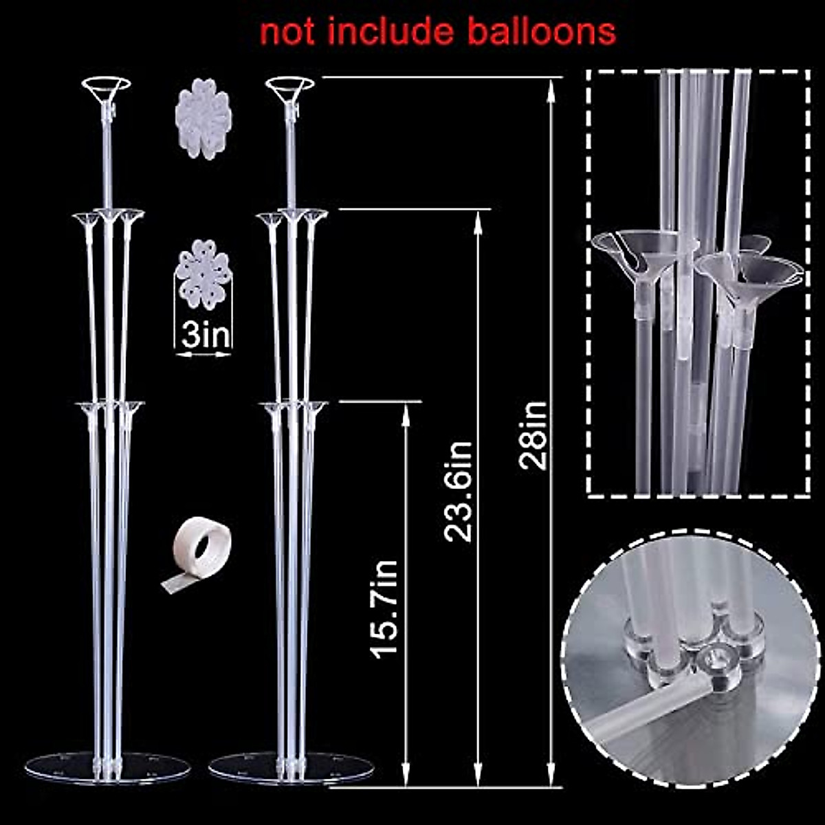 Table Balloon Stand Kit - 7 Sets,Reusable Clear Balloon Holder Stand for Table with Balloon Flower Clips,Glue Dot for Birthday Wedding Party Decorations,Christmas,Happy Birthday Balloons Decorations