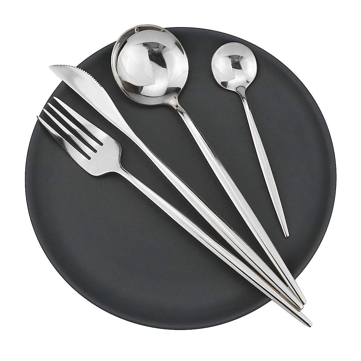 Gugrida 24-Piece Silverware Set - 18/10 Stainless Steel Reusable Utensils Forks Spoons Knives Set, Mirror Polished Cutlery Flatware Set, Great for Family Gatherings & Daily Use (6 set, Silver)