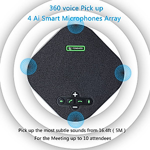 TONGVEO USB Speakerphone Microphone Conference Speaker,Daisy Chain Computer Speaker with Microphone 360º Voice Pickup Built-in 4 AI Noise Cancellation Mics for 12 Attendees Conference Call Speaker