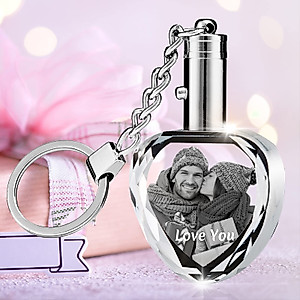Hapetrel Custom Photo Crystal Keychain 3D Personalized Crystal Kay Chain Picture Engraved Keychain Crystal Lighted Customized gift