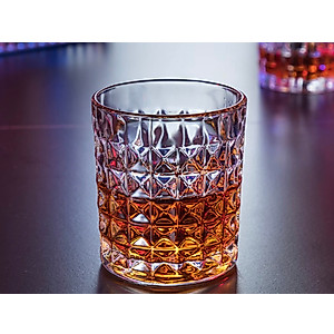 Czech Bohemian Crystal Glass Set of 6 Whiskey Glasses 8oz./250ml. Elegant Diamond Design Heavy Base Old Fashioned Style Bourbon Scotch Brandy Holiday Gift Birthday Wedding Housewarming Anniversary