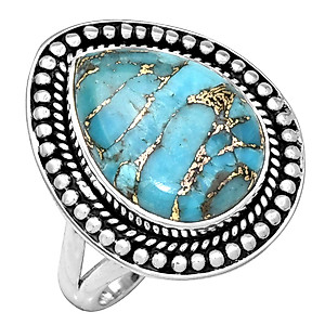 YoTreasure Blue Copper Turquoise Solid 925 Sterling Silver Ring Jewelry